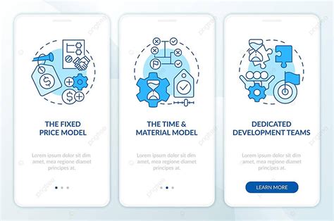 Blue Onboarding Mobile App Screen Featuring Various Types Of Outsourcing Contracts Vector