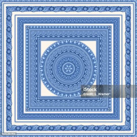밝은 베이지 색 배경에 숄 인쇄 블루 케이블 그리스 잎 프리즈 도토리 테두리 인디고 스크롤 타일에 대한 스톡 벡터 아트 및 기타 이미지 Istock