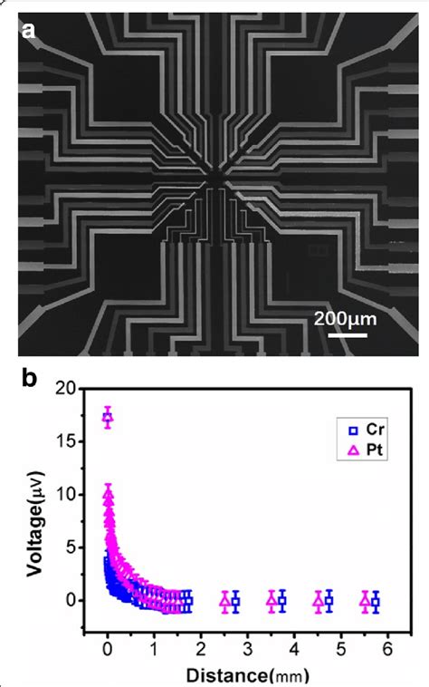 A TFTC Array And Its Measurement Results A SEM Image Of A Pt Cr TFTC Download Scientific