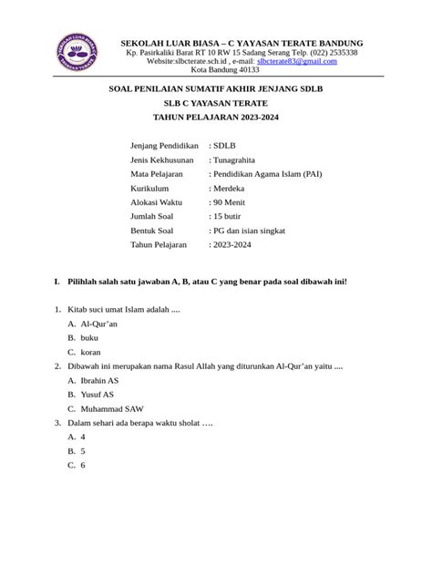 Soal Psaj Pai Tertulis Sdlb Pdf