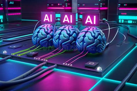 Dual AI Brains on a Circuit Board, High Tech Digital Illustration, Vibrant Colors, Artificial ...