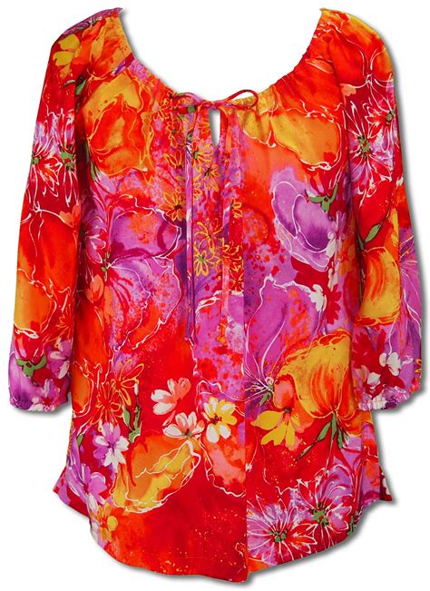 Beauteous Flower Womens Peasant Blouse Shirt