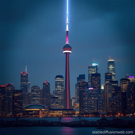 The Cn Tower Shooting A Light Beam From The Base Of The Tower Prompts
