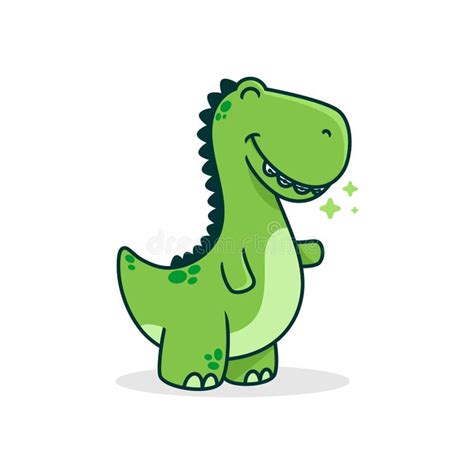 Cute Cartoon Green Dinosaur Smile On White Background Vector