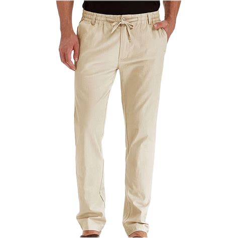 Vsssj Mens Cotton Pants Relaxed Fit Elastic Waist Drawstring Business