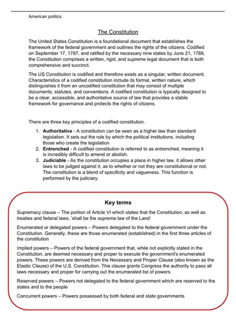 The Us Constitution Summary A2 Edexcel Government And Politics Us