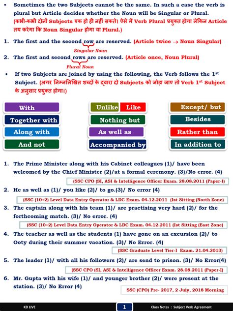 Sub Verb Agreement Class 15 Pdf Plural Grammatical Number