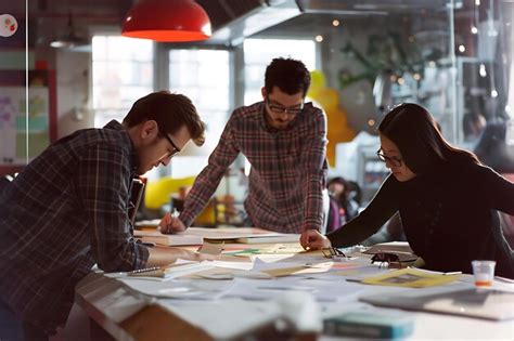 Creative Team Brainstorming And Collaborating On Project Premium Ai