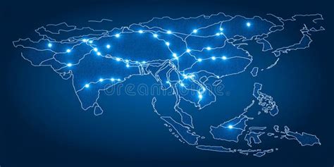 Asia Network Map Glowing Lines Digital Asia Network Connections Map