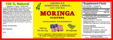 Moringa Leaf Supplement Capsules Grown Processed And Packaged In Usa