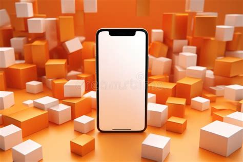 Smartphone With Orange Screen On Orange Background 3 D Rendering Stock Illustration
