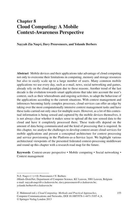 Pdf Cloud Computing A Mobile Context Awareness Perspective