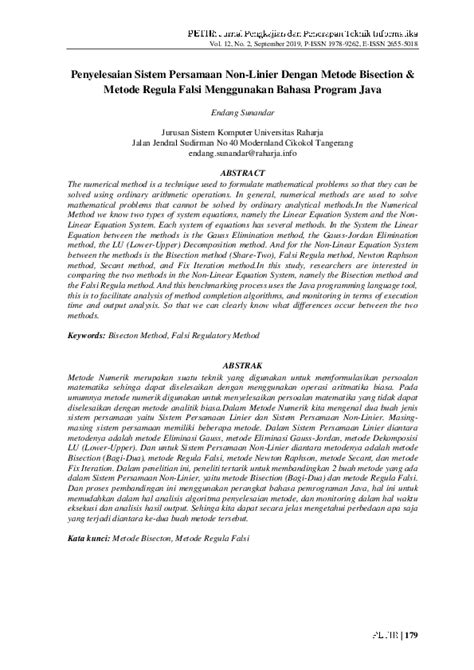 Pdf Penyelesaian Sistem Persamaan Non Linier Dengan Metode Bisection