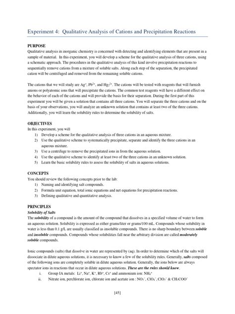 Experiment 4 Qualitative Analysis Of Cations Download Free Pdf Salt Chemistry Solubility