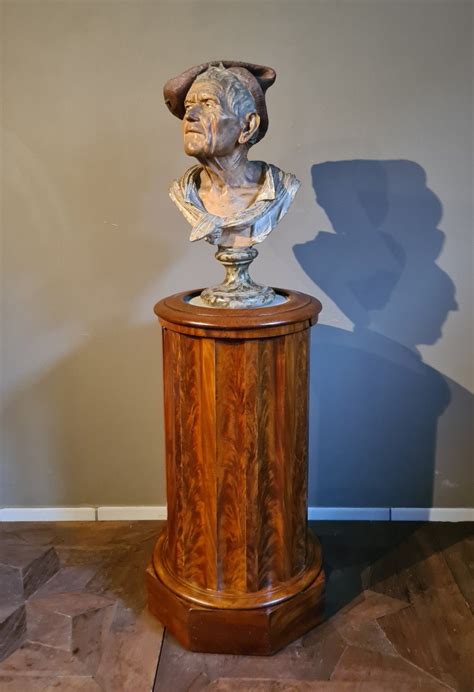 Proantic Mahogany Column Bedside Table With Marble Top 19th Century