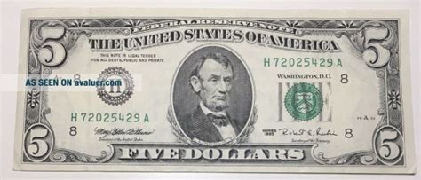 1995 5 Five Dollar Green Seal Federal Reserve Bank Of St Louis
