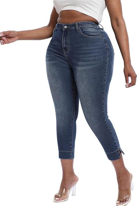 Gocolloa Womens Plus Size Capri Jeans Stretchy High Waisted Skinny
