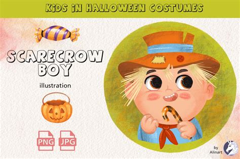 Cute Boy In Halloween Scarecrow Costume Graphic By Alinart · Creative