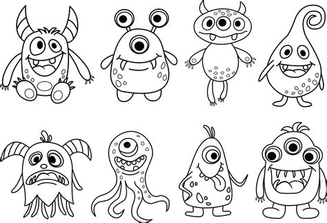 Ensemble De Monstres De Dessin Animé Pour Les Pages à Colorier