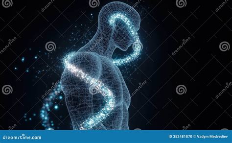 Digital Rendering Of Human Figure Intertwined With Glowing Dna Strand