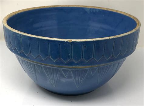 Lot Large White Hall Cobalt Blue Pottery Mixing Bowl