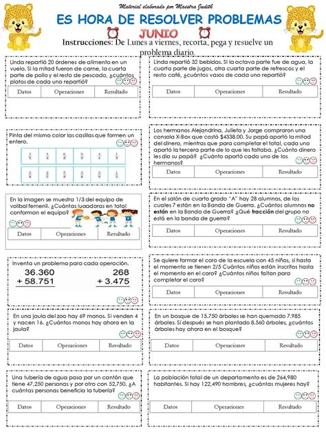 Problemas Matemáticos 1° A 6° De Primaria Material Educativo Y