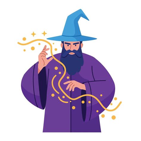Wizard Character Casting Spell In Flat Design Style Art 60400993 Vector