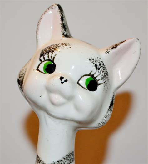 Vintage Ceramic Cat Figurine Grey White 70s Seventies Retro Mid Century