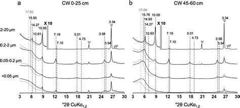 x ray diffraction patterns of particle size fractions in one of the