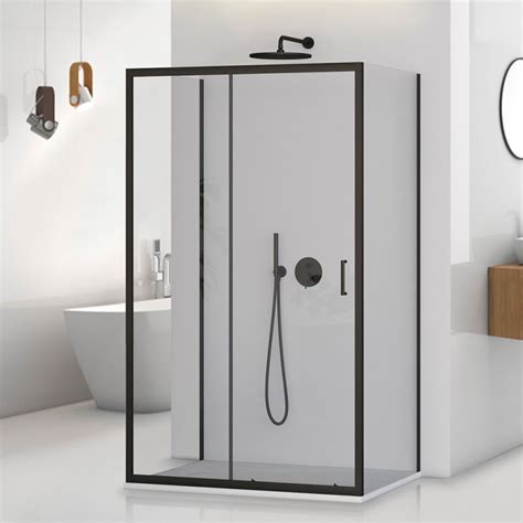 Box Doccia 3 Lati 80x140x80 Nero Opaco Con Porta Scorrevole Tay