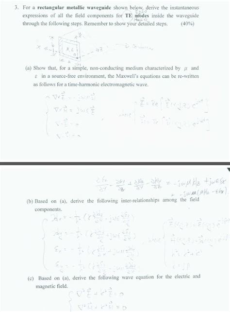 3 For A Rectangular Metallic Waveguide Shown Below