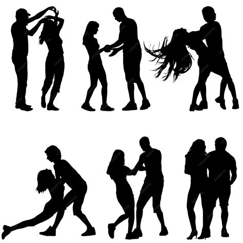 Siluetas Negras Bailando Sobre Un Fondo Blanco Ilustración Vectorial