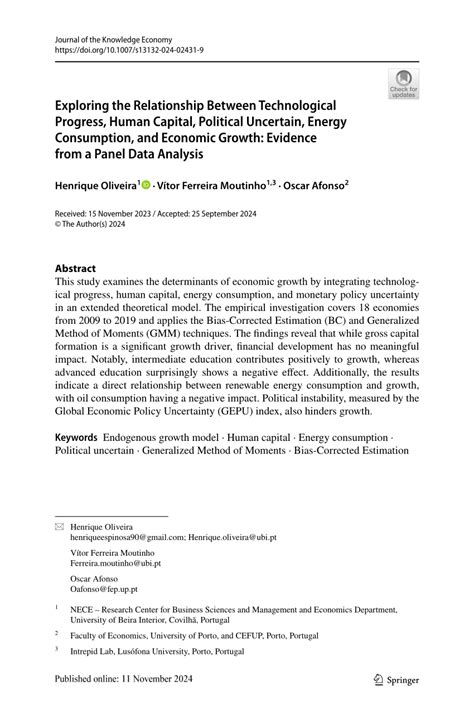 Pdf Exploring The Relationship Between Technological Progress Human