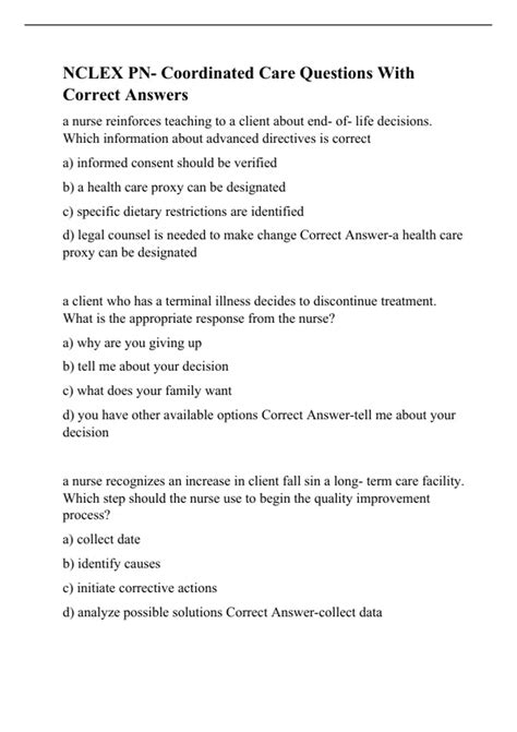 Nclex Pn Coordinated Care Questions With Correct Answers Nursing Stuvia Us