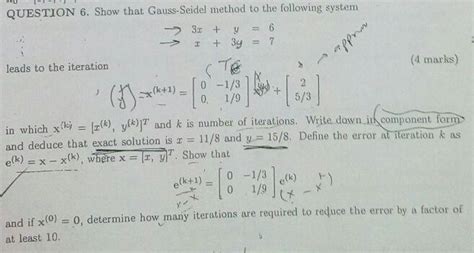 Solved QUESTION Show That Gauss Seidel Method To The Chegg