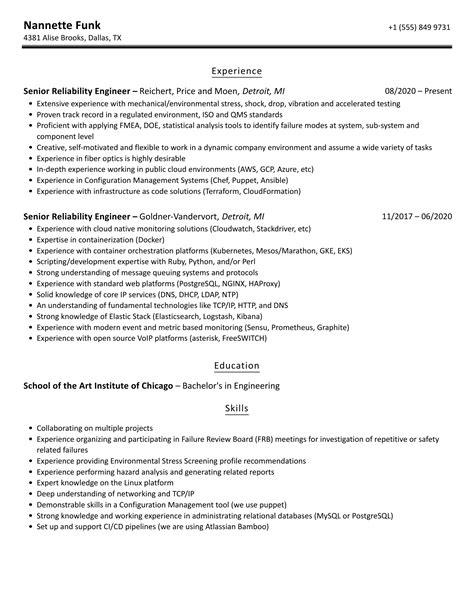Senior Reliability Engineer Resume Samples Velvet Jobs