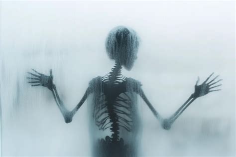 Blurry Silhouette Of A Skeleton Against Soft Light Premium Ai
