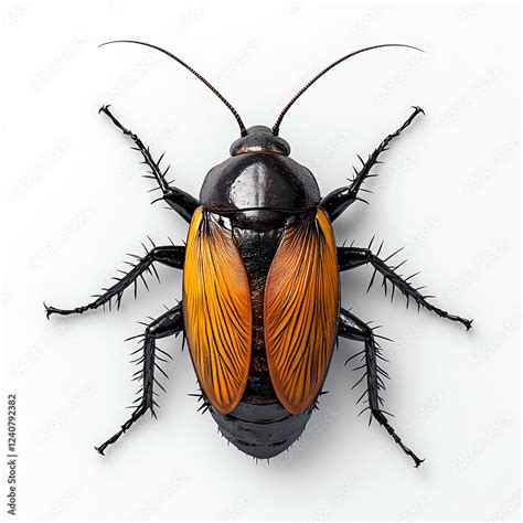 Realistic Photograph Of A Full Body Top Down View Of A Cockroach Isolated On A White