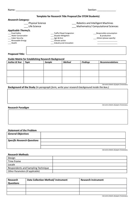 Title Proposal Template Name Section