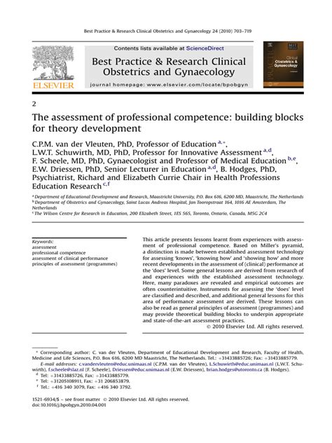The Assessment Of Professional Competence Pdf Educational