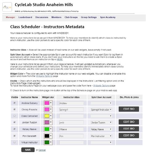 Class Scheduler Instructors Metadata Spivi