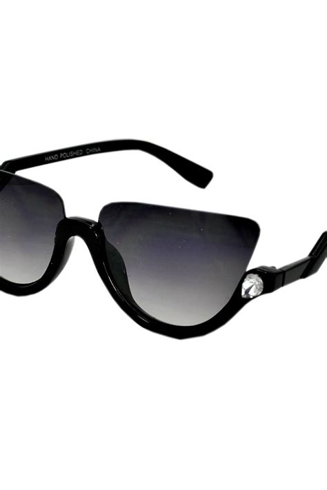 Half Frame Cat Eye Sunglasses Featuring Crystal Detail Multiple Colo