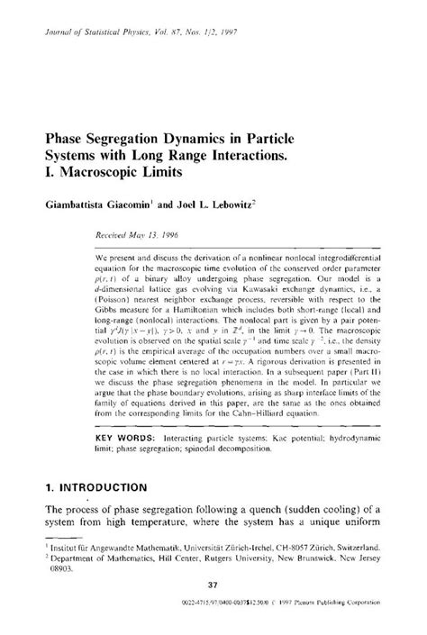 Pdf Phase Segregation Dynamics In Particle Systems With Long Model