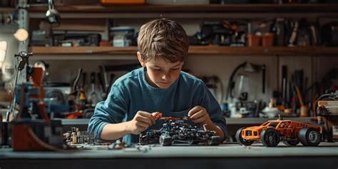 Young Boy Assembling A Model Car Premium Ai Generated Image