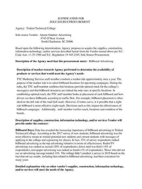 Fillable Online Justification For Sole Source Procurement Agency Fax Email Print Pdffiller
