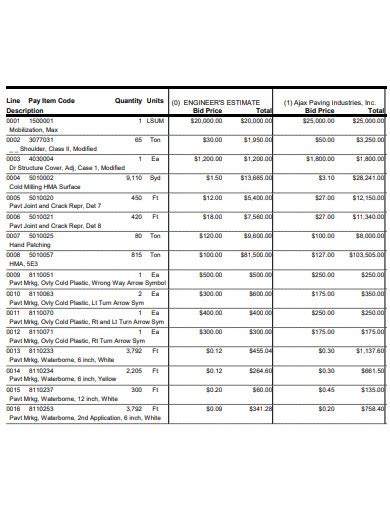 Free 10 Bid Comparison Samples In Pdf Ms Word