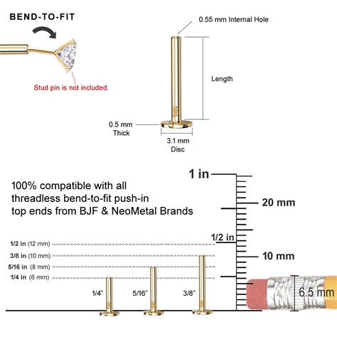 14k Gold Threadless Bend To Fit Push In Replacement Flat Back Post