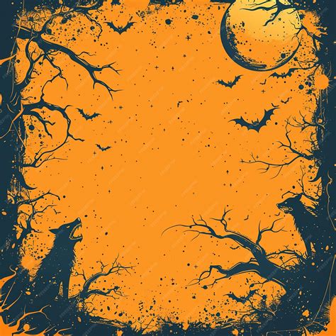 Spooky Halloween Background Orange Color Wallpaper Premium Ai