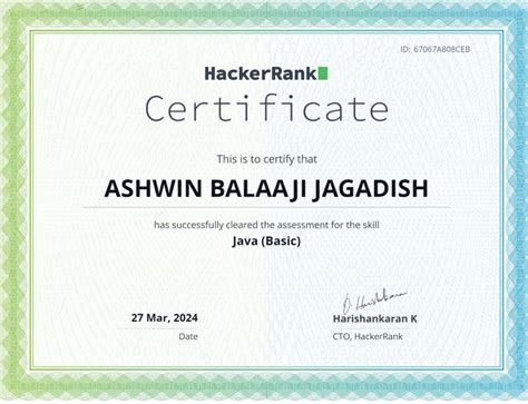 Ashwin Balaaji Jagadish On Linkedin 🎉 Happy To Share My Certificate From Hackerrank For Java