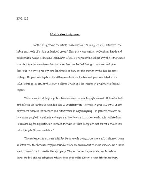 Module One Assignment Eng 122 Module One Assignment For This